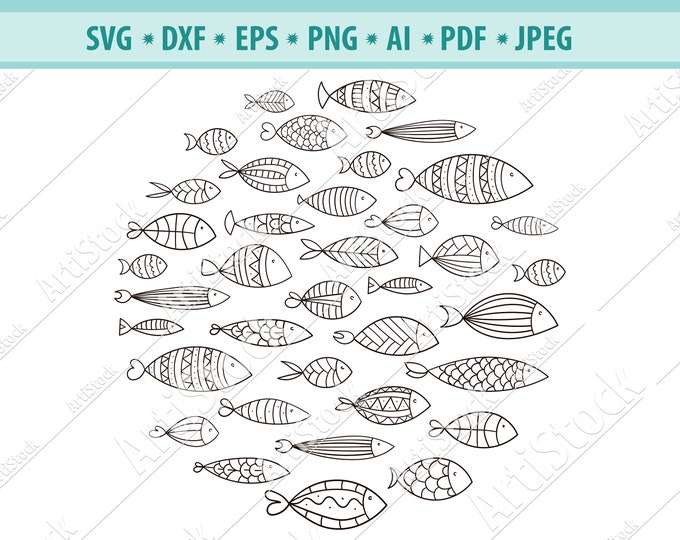 Fish SVG DXF PNG School of Fish Svg Fish Pattern Svg Fishes - Etsy