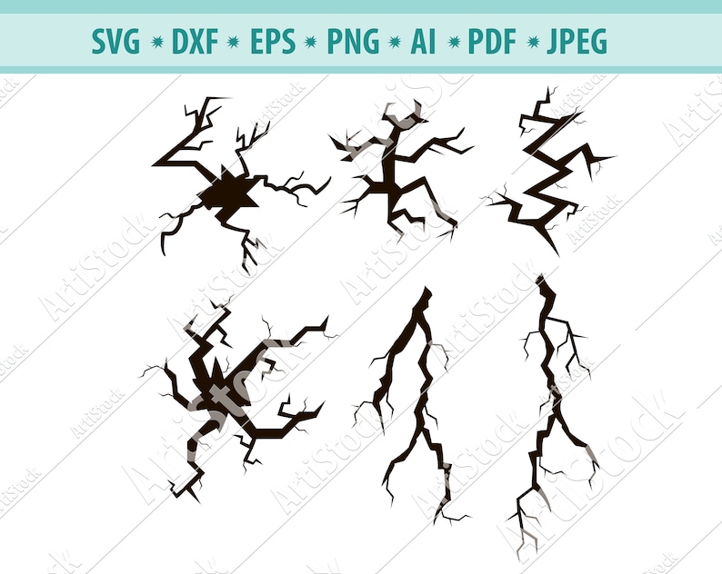 Fissures Digital Clipart, fissures fissure de Svg, foudre SVG ...