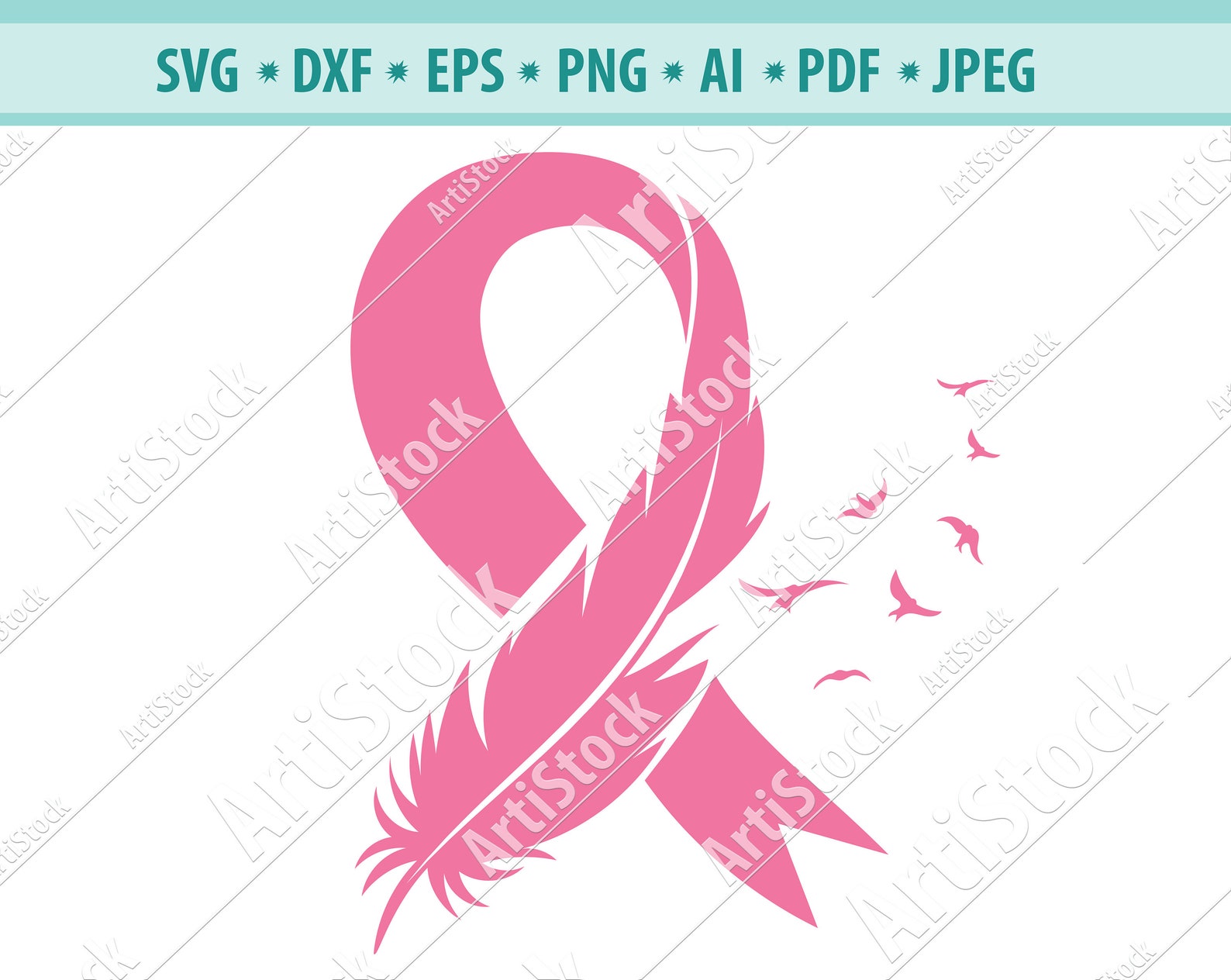 Cancer Ribbon SVG Feather Pink Ribbon SVG Cut File Files for | Etsy