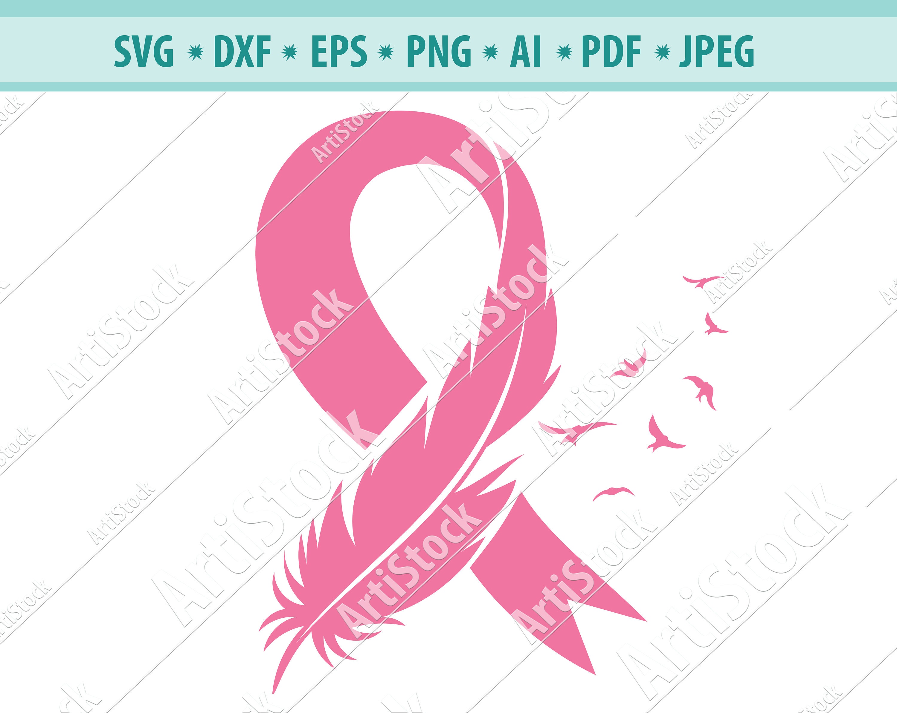 cancer Ribbon Svg dxf Clipart png Cut File Cut File Cricut Feather Pink ...