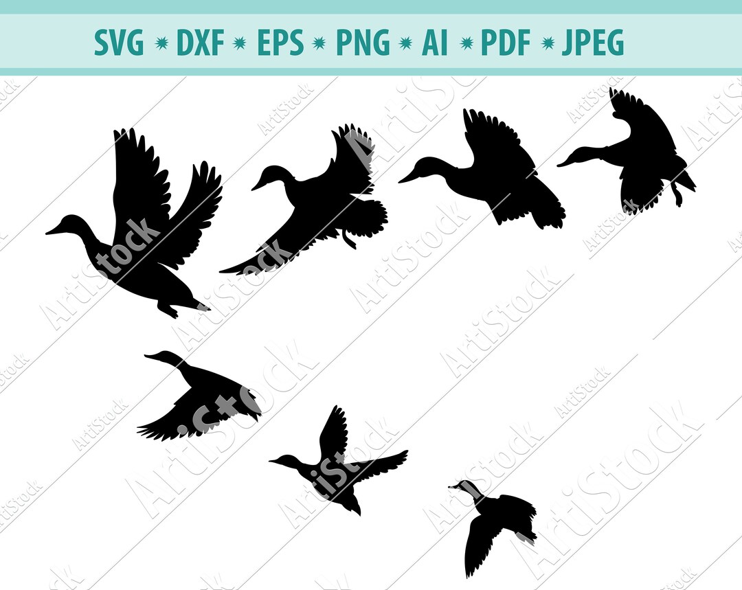 Flock of Birds SVG Vector, Silhouette of Birds SVG, Flying Ducks for ...