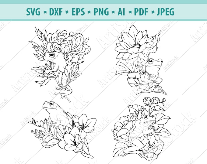 Flower Toad Svg File, Cute Frog Svg, Frog Clipart, Flower Frog Svg ...