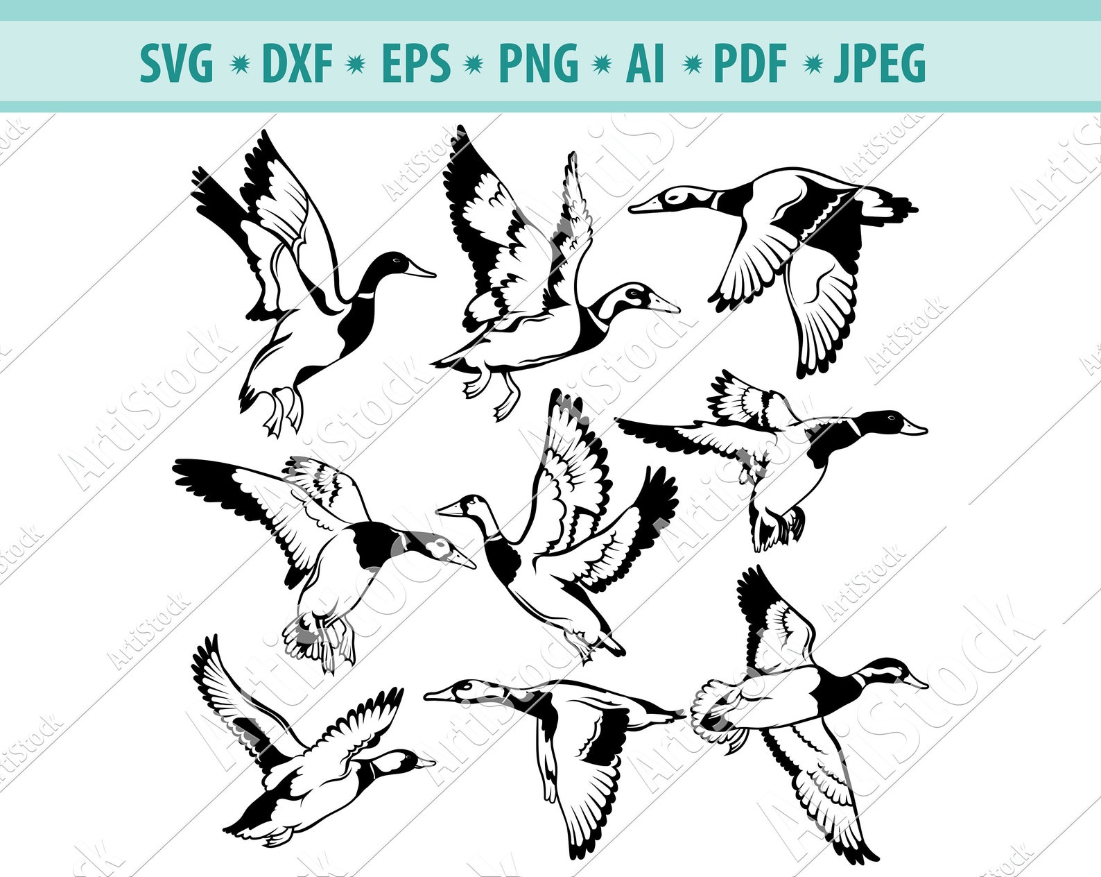 Flock of Birds SVG Vector, Silhouette of Duck SVG, Flying Ducks for ...