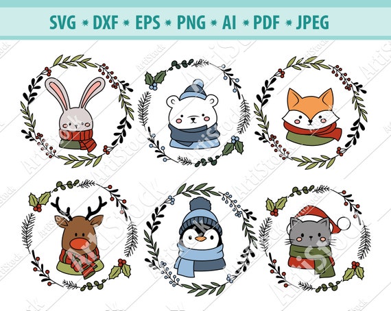 Christmas Animals Svg Holiday Wreath Svg Christmas Clipart | Etsy