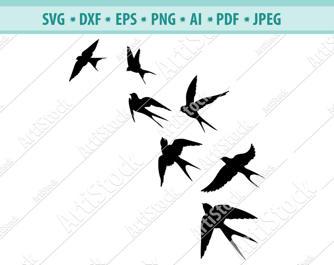 Flock of Birds SVG Vector, Swallows Silhouette Svg, Flying Birds for ...