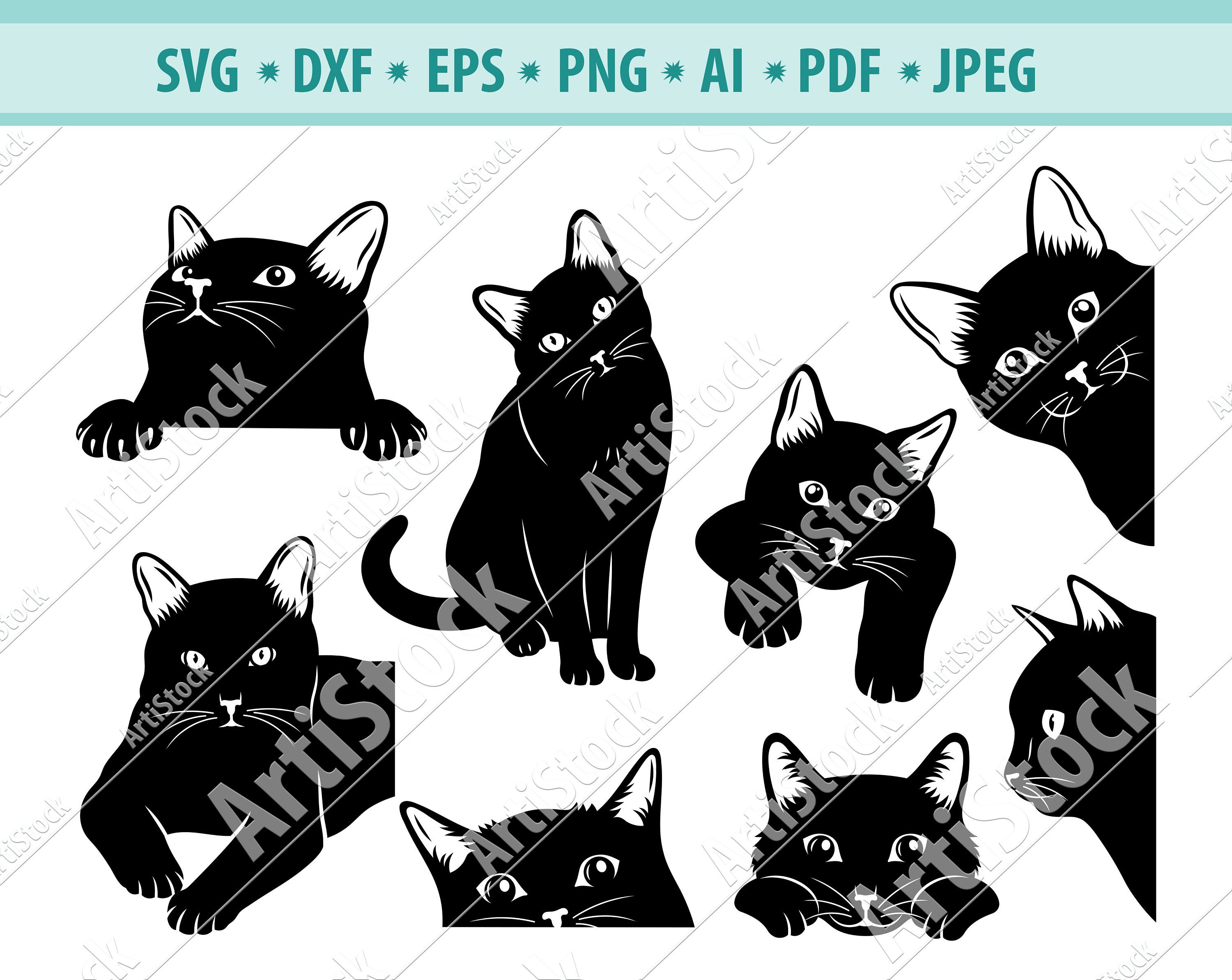 Cat SVG Black Cat Svg Peeking Cat Clipart Peeping Cat SVG - Etsy