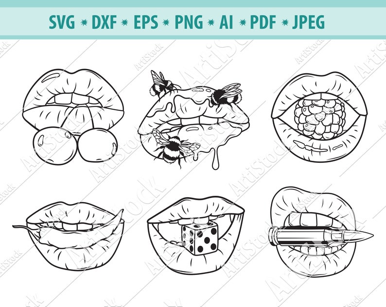 Lips Svg Bundle, Lips Clipart, Kiss Svg, Dripping Lips SVG, Biting Lips ...