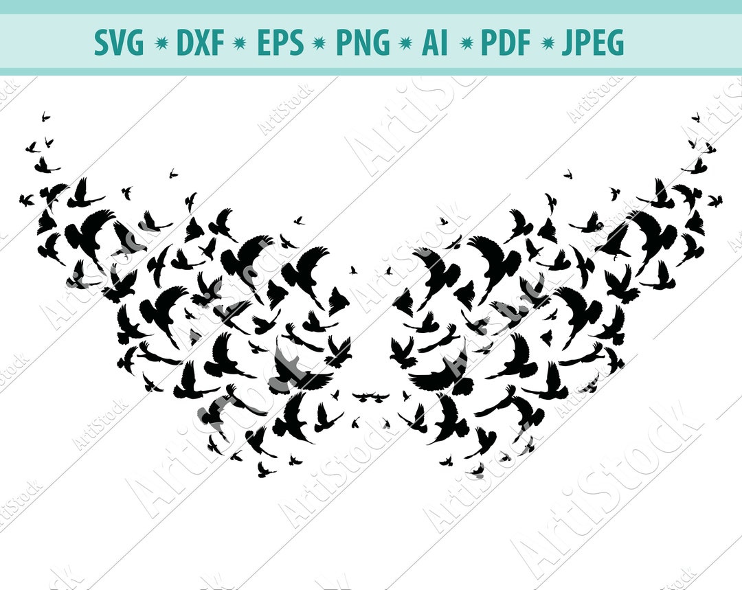 Flock of Birds SVG Vector, Silhouette of Birds SVG, Flying Birds for ...