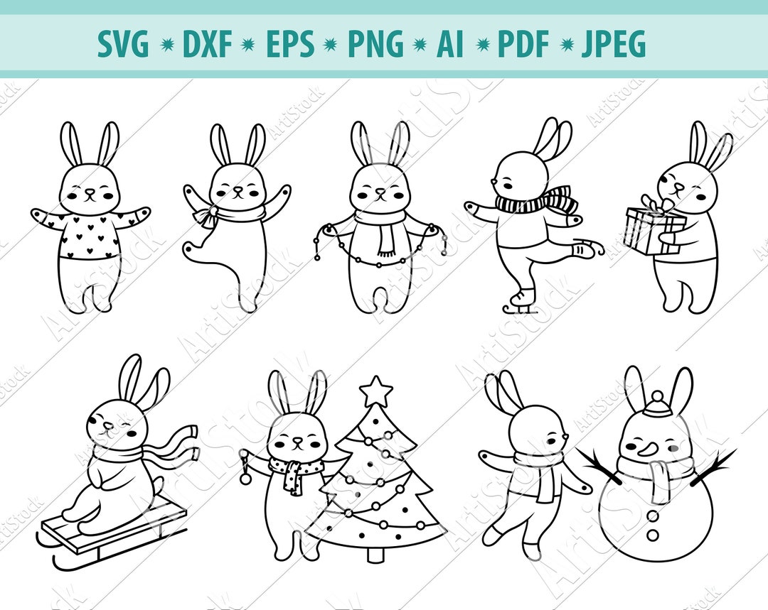 Christmas Rabbit Svg, Cute Winter Rabbit Svg, Forest Hare Svg, Rabbit ...