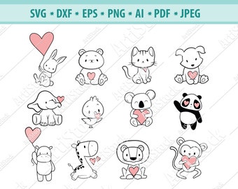 Valentine Animal Svg | Etsy