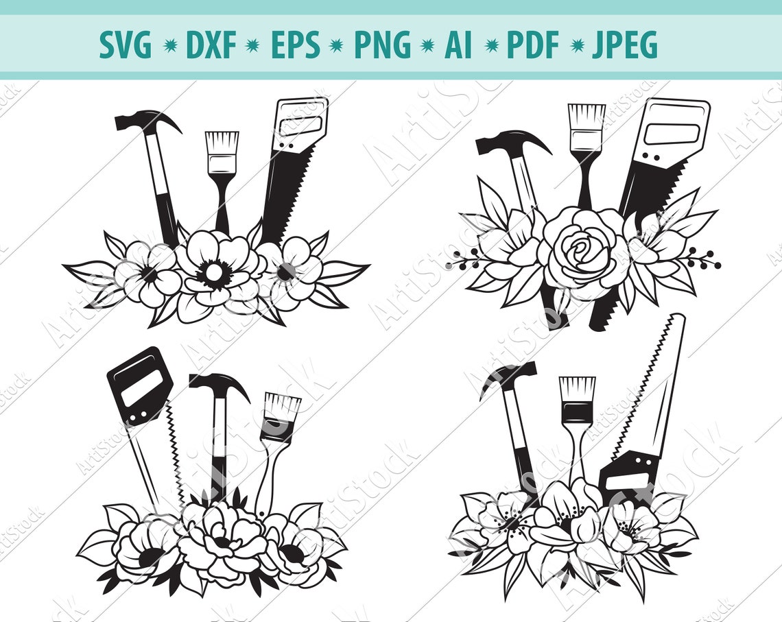Carpentry tools SVG Flower carpentry tools SVG Worker tools | Etsy