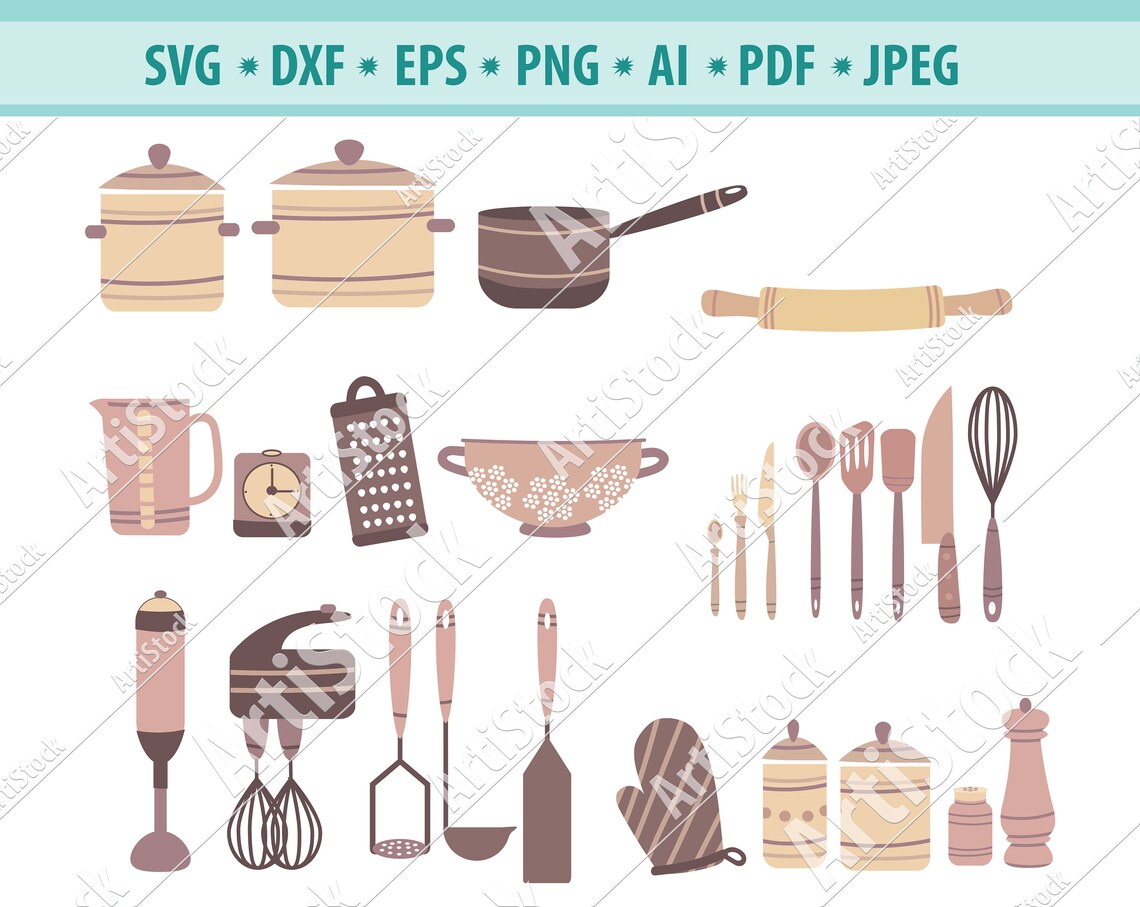 Kitchen Utensils SVG Kitchen Accessories DXF Utensils Cut - Etsy
