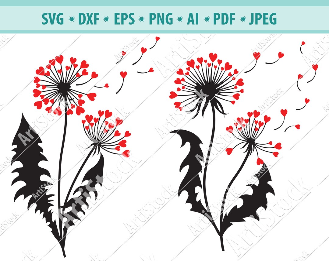 Dandelion With Heart SVG Digital Cut File, Dandelion Flower Svg, EPS ...