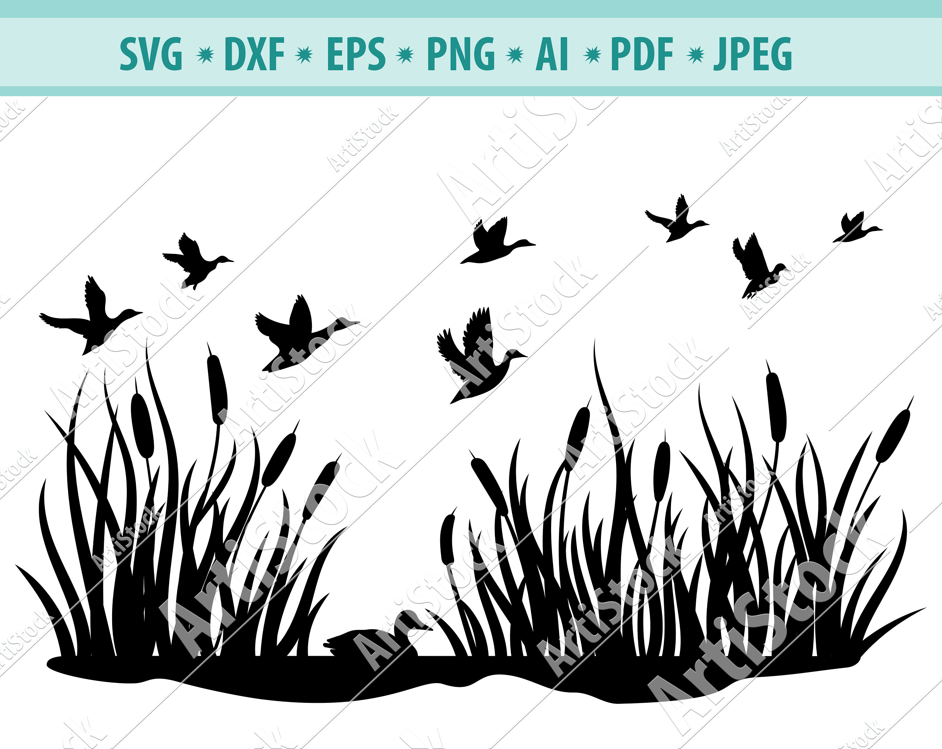 Flock of Birds SVG Vector, Silhouette of Birds SVG, Flying Ducks for ...