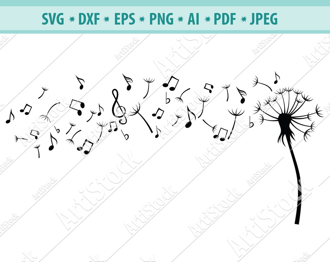 Dandelion With Notes SVG, Music Svg, Notes Svg, Dandelion Flower Svg ...