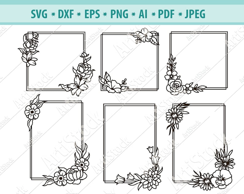 Flower Frame SVG Floral Square Frame Svg Frame Cut File | Etsy