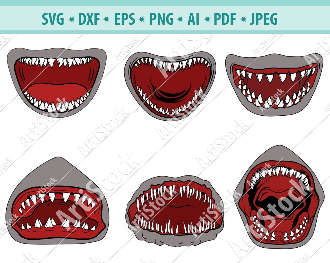 Shark Svg, Shark Teeth Svg, Shark Mouth Svg, Face Mask Svg, Scary Shark ...