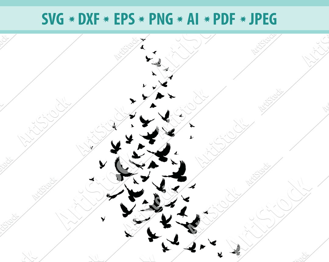 Flock of Birds SVG Vector, Silhouette of Birds SVG, Flying Birds for ...