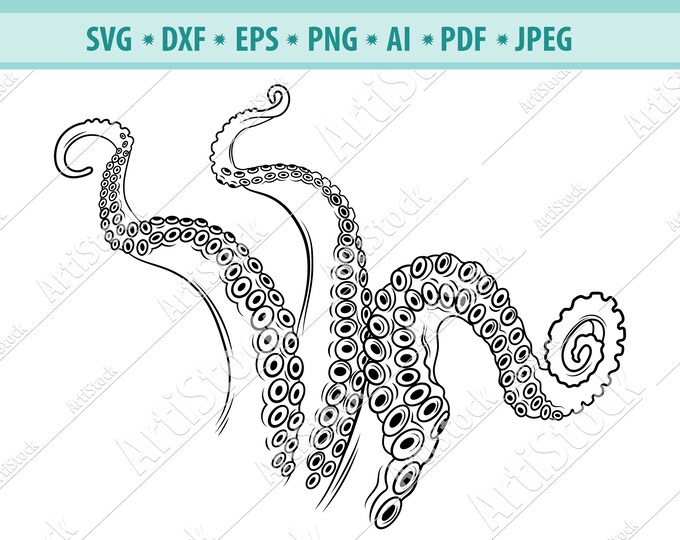 Octopus Tentacles Art Clipart SVG PNG JPEG Illustration for Junk ...