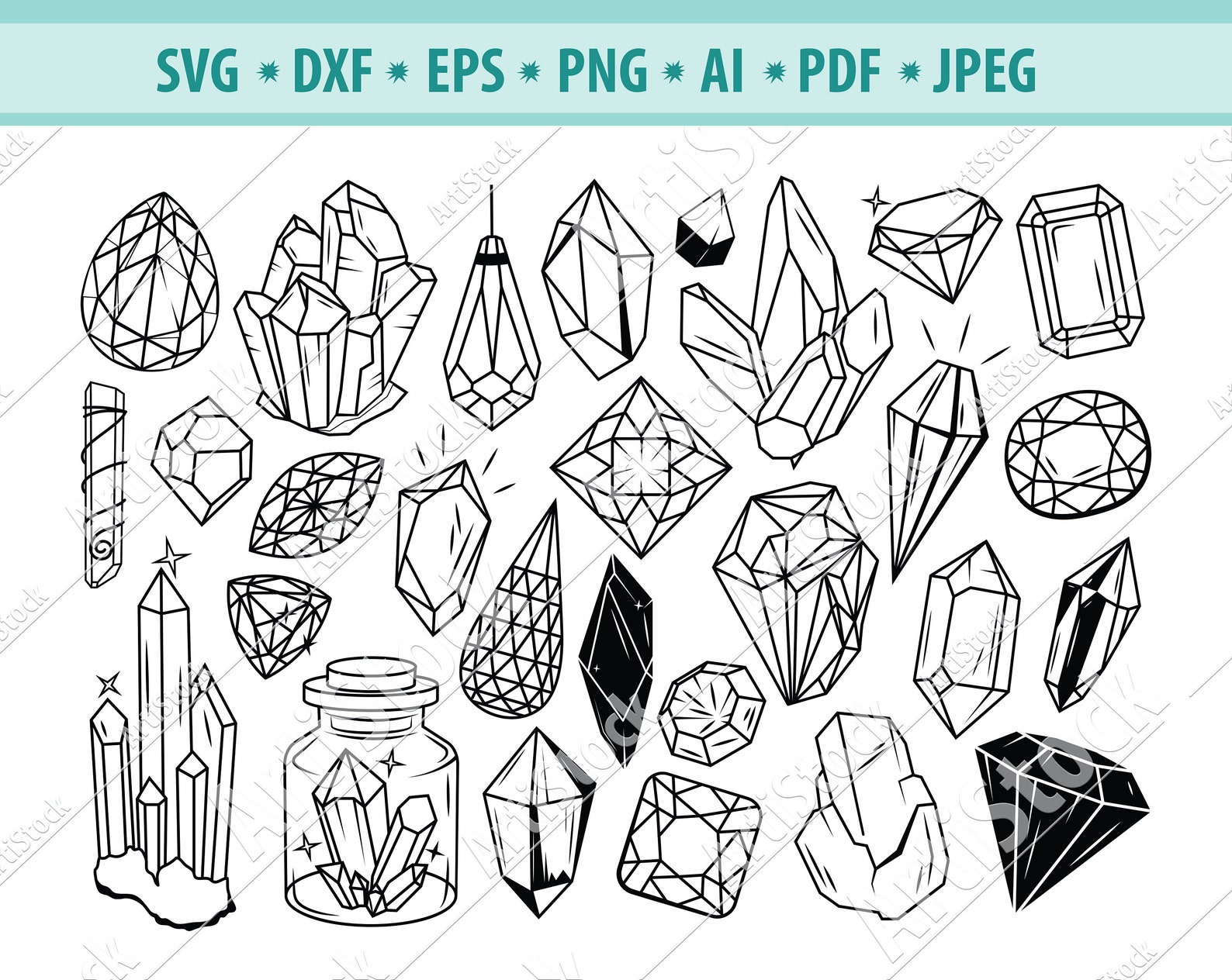 Crystals SVG File Diamonds Svg Crystals Clipart Crystals - Etsy