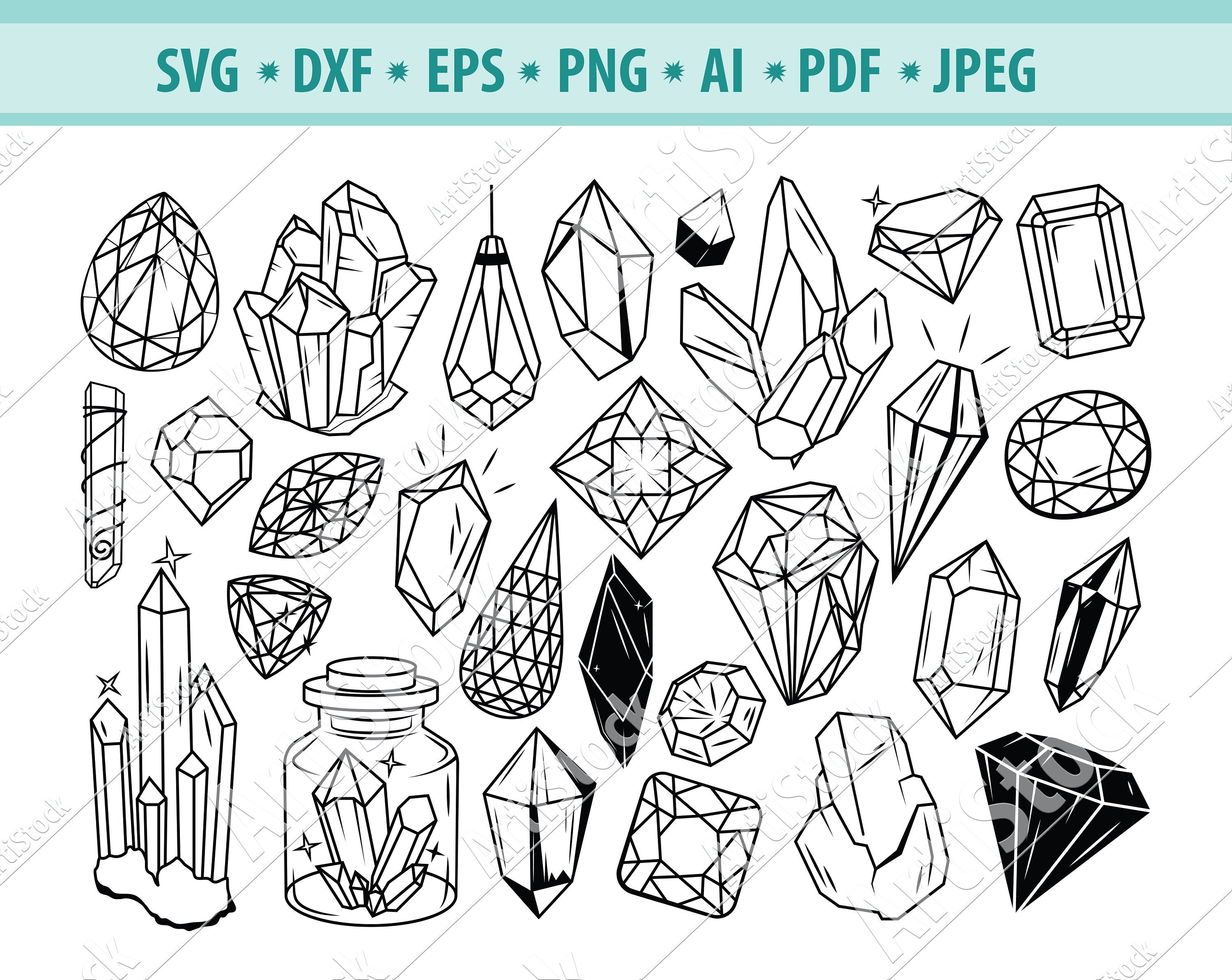 Crystals SVG File Diamonds Svg Crystals Clipart Crystals - Etsy