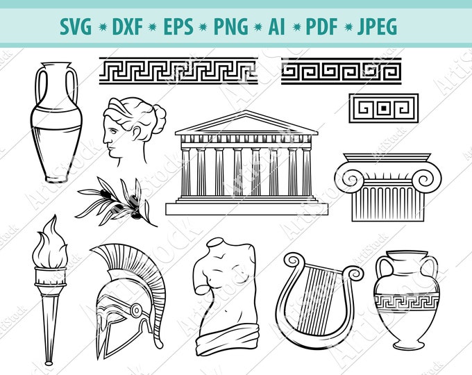 Greek Symbols Clipart Bundle: Ancient Greece Vector Graphics (PNG, SVG ...