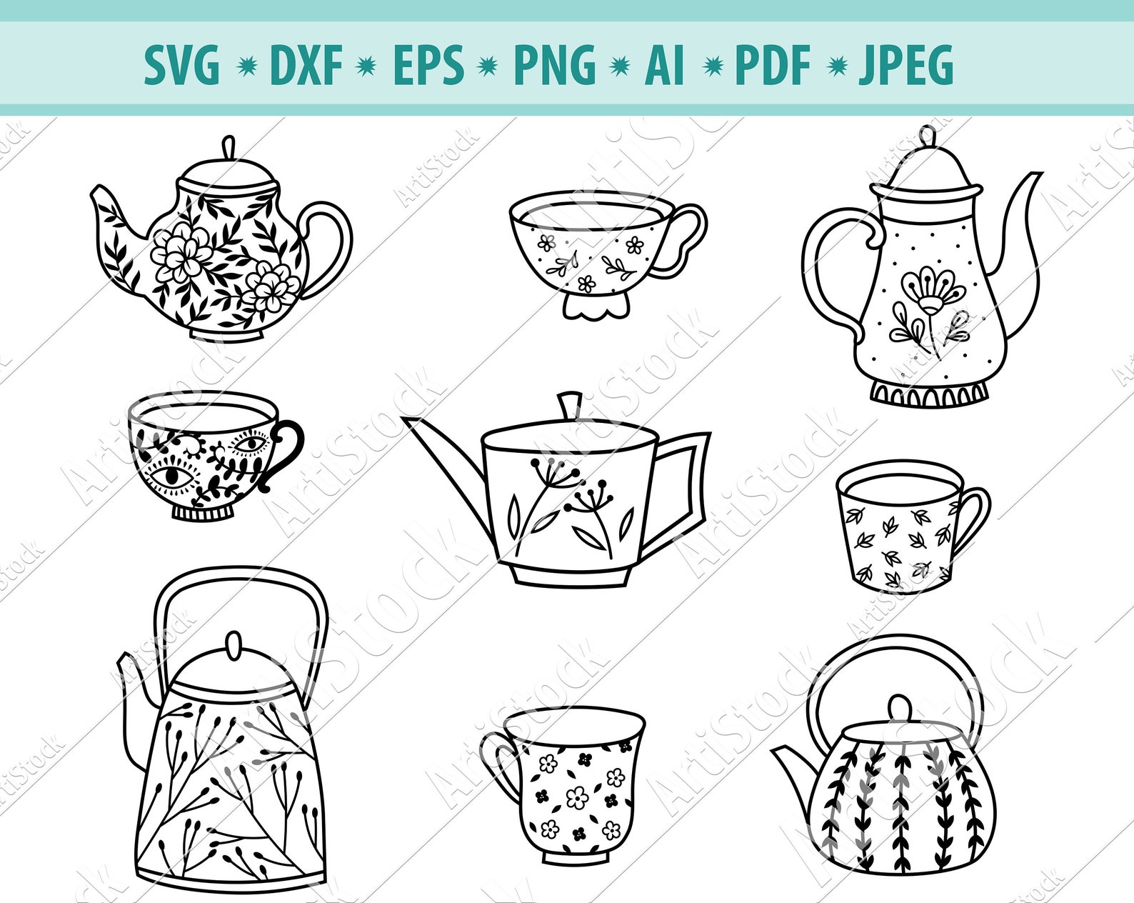 Floral Teapot Svg Teapot SVG Teacup SVG Tea Pot Flowers - Etsy