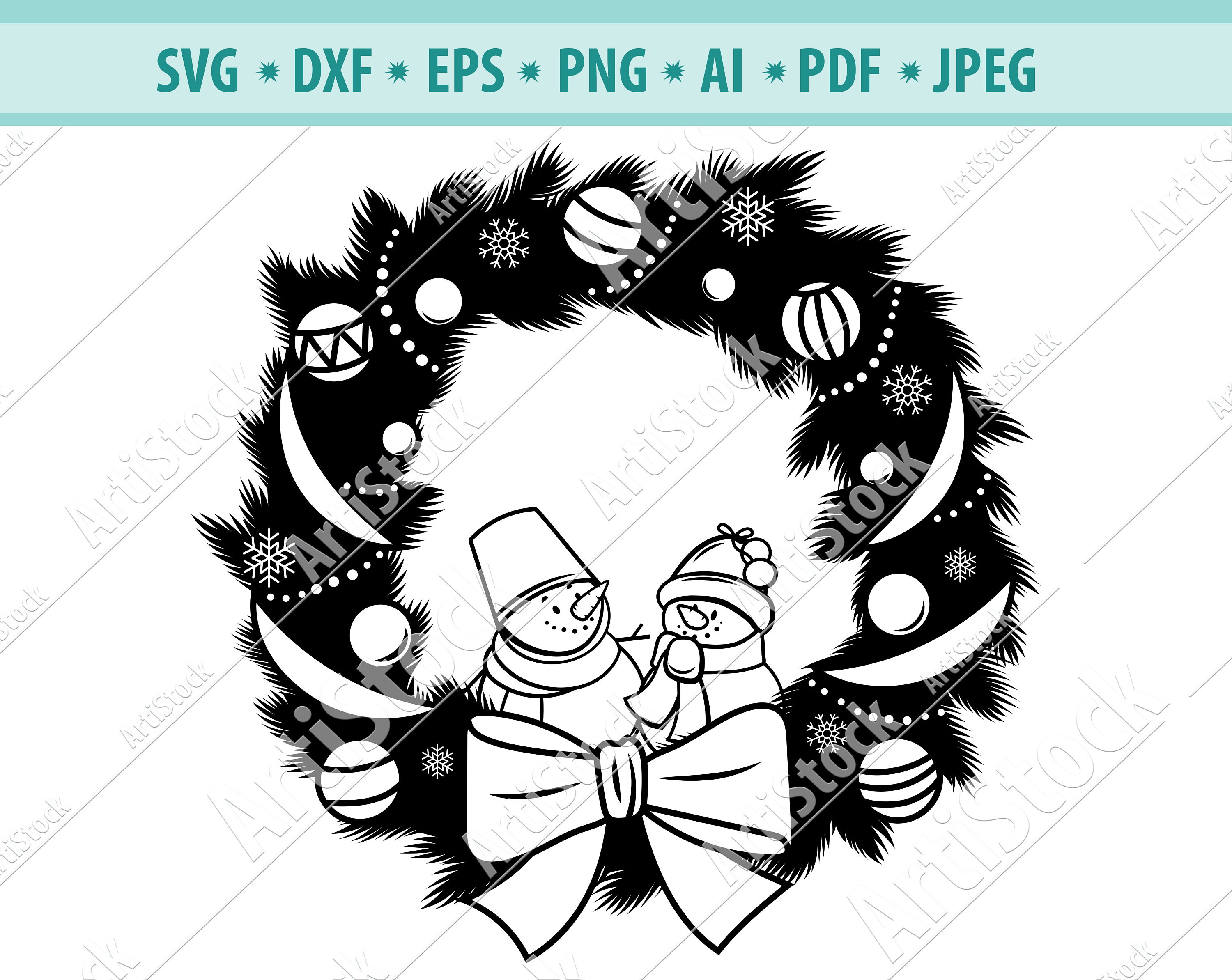 Christmas Wreath svg Christmas svg Svg Holiday svg Snowman | Etsy