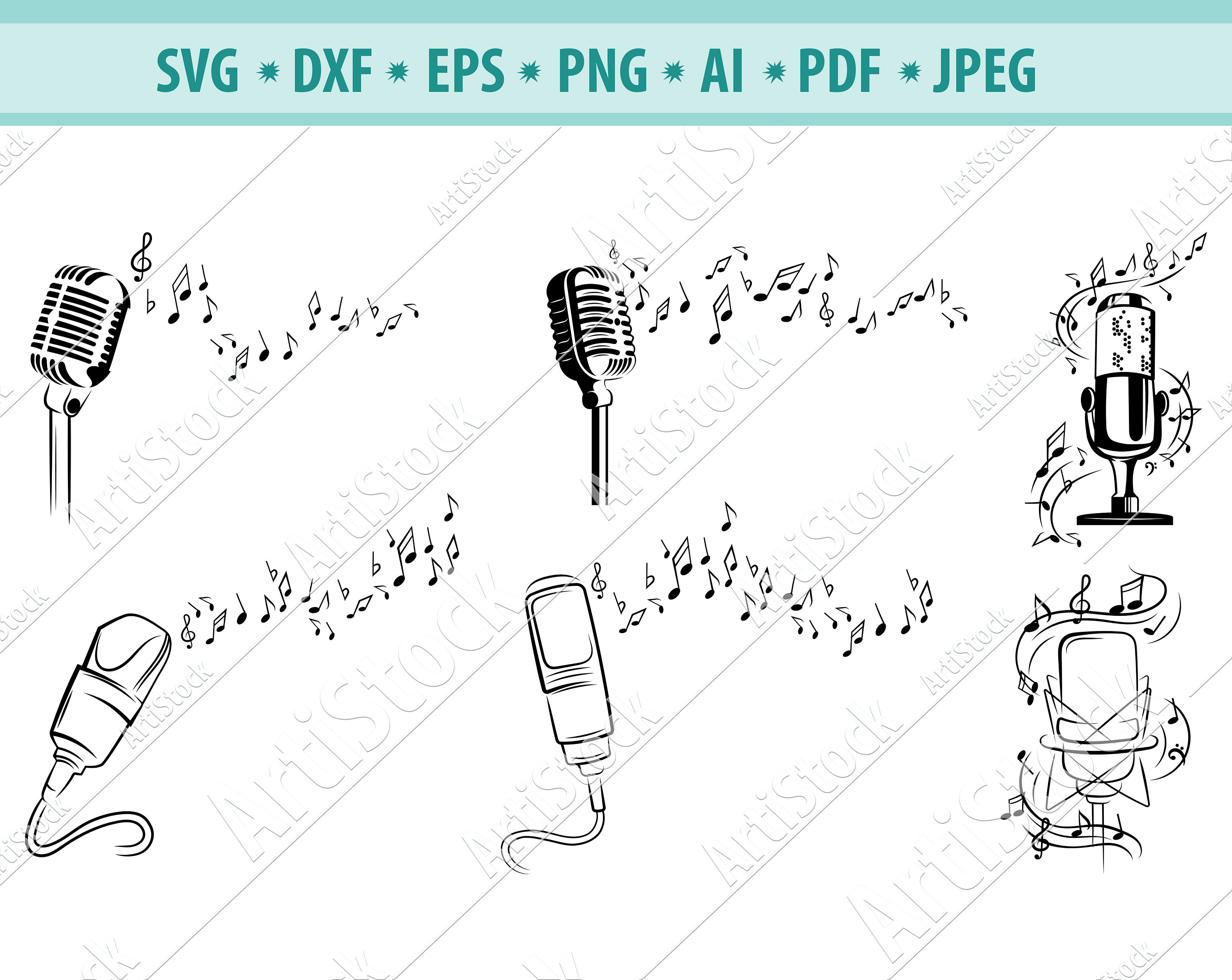 Microphone And Music Notes Drawing