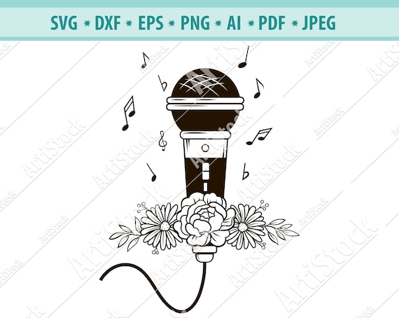 Micrófono Svg Notas musicales svg Micrófonos florales svg | Etsy