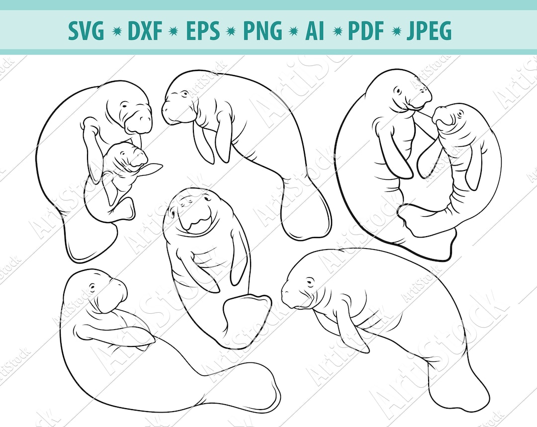 Manatee Svg Bundle, Family Manatee Svg, Ocean Creatures Svg, Manatee ...