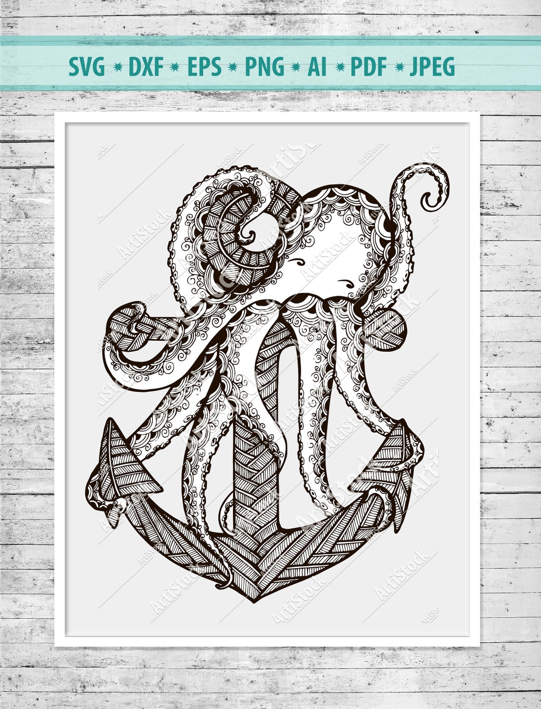 Vector Squid, Octopus, Anchor. Digital Art. Print T-shirt. EPS. PNG ...