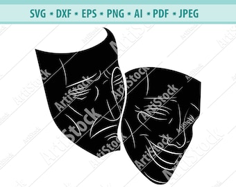 Comedy and Tragedy Mask SVG Cut File - Etsy