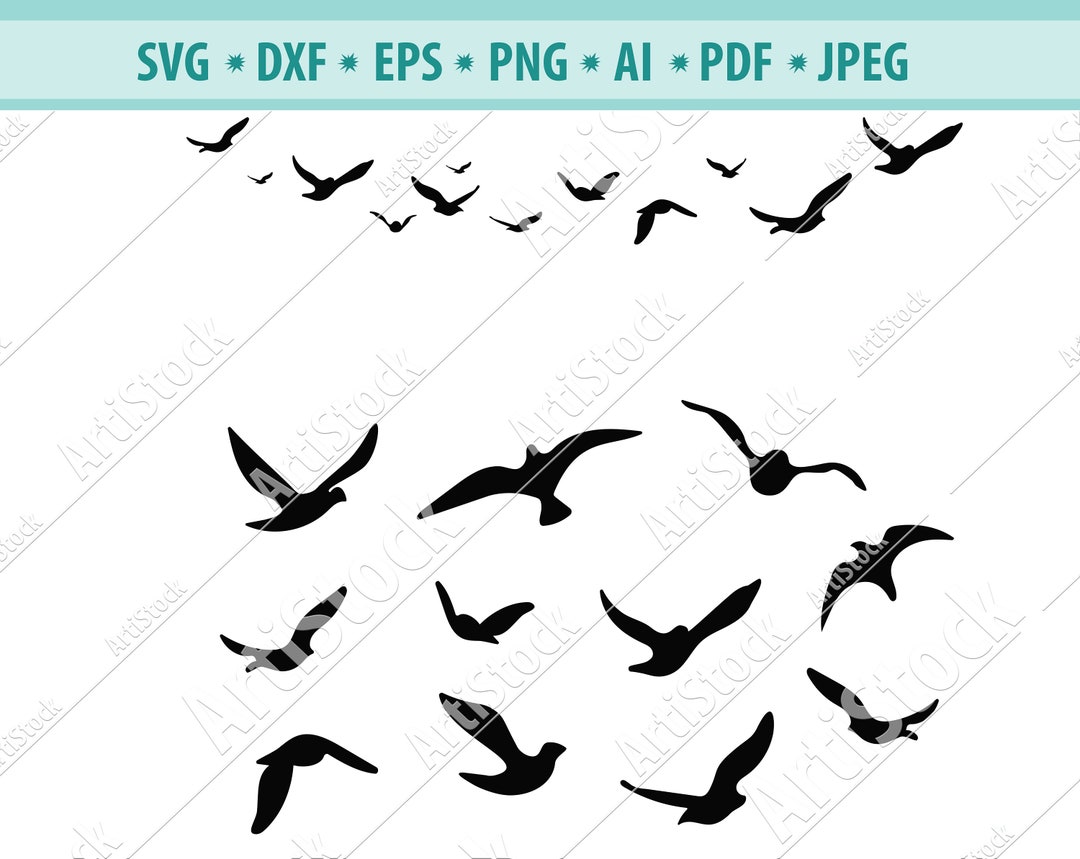 Flock of Birds SVG Vector, Silhouette of Birds SVG, Flying Birds for ...