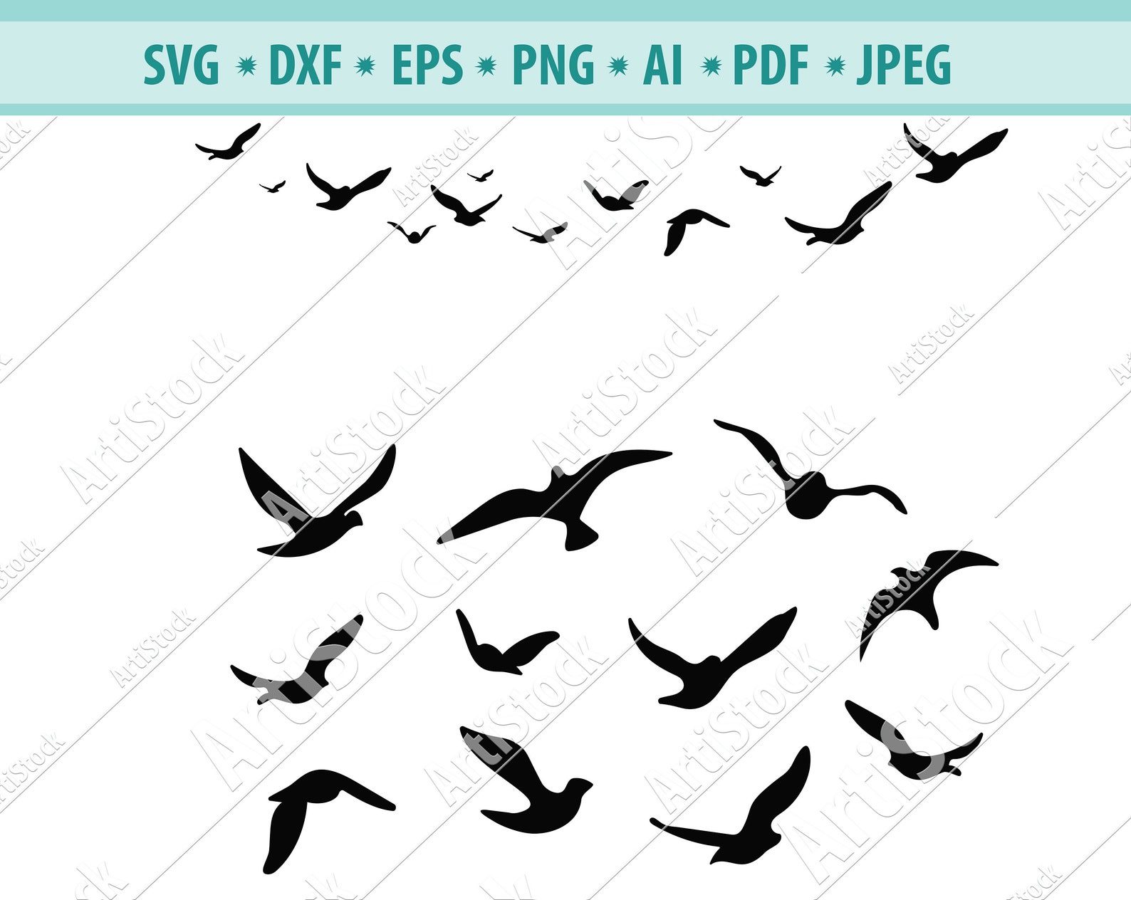 Flock of Birds SVG Vector Silhouette of Birds SVG Flying - Etsy