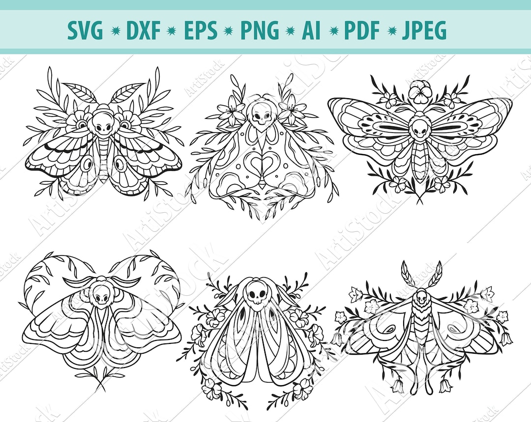 Moth Svg Bundle, Celestial Clipart, Skull Svg, Flower Moth Svg, Insect ...