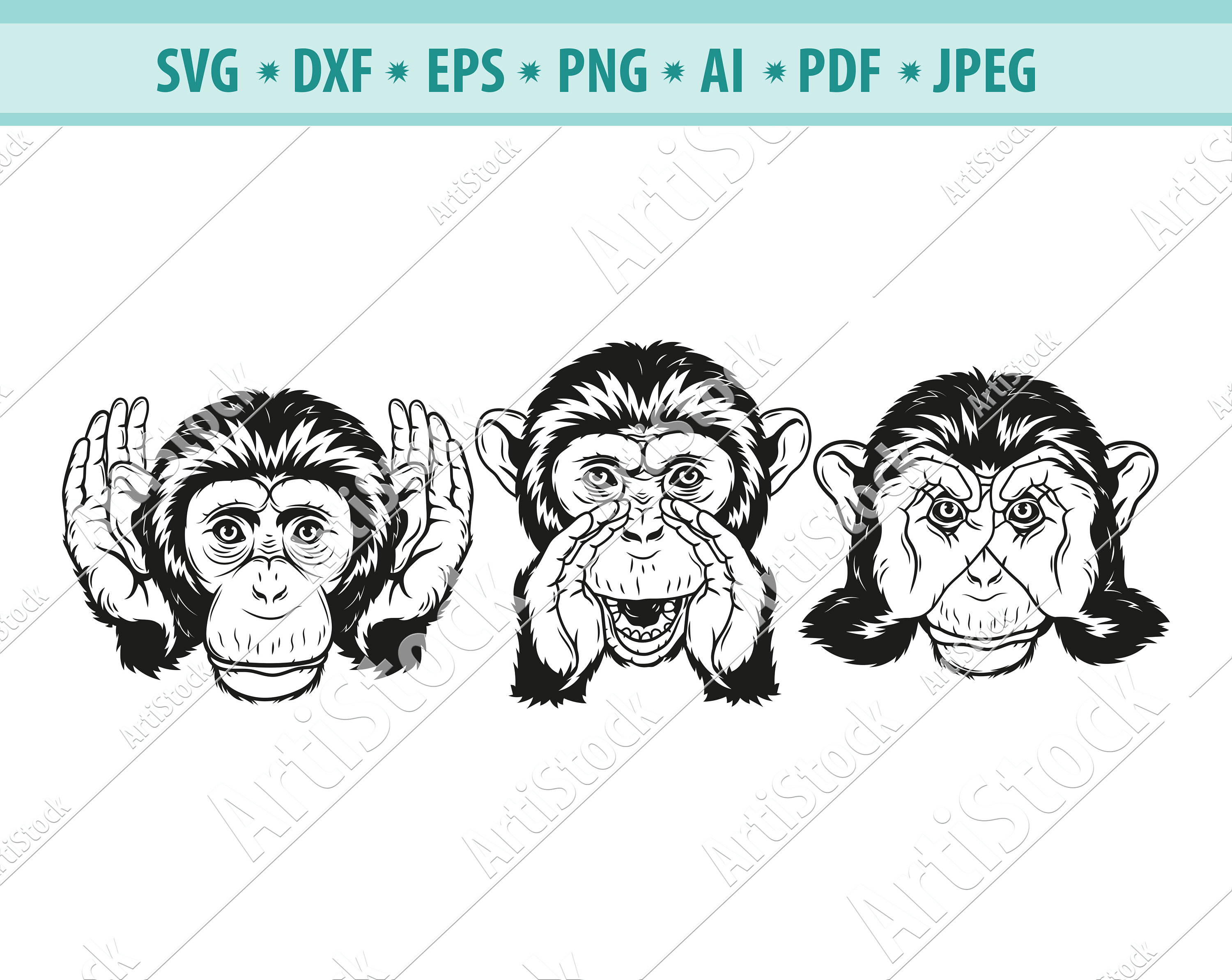 Monkey Svg Three Wise Monkey Svg Monkey Cut File No See - Etsy