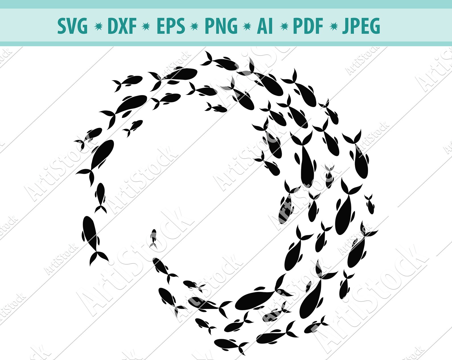 School of Fish. Group of Fishes. Vector Fish Logo. Black | Etsy