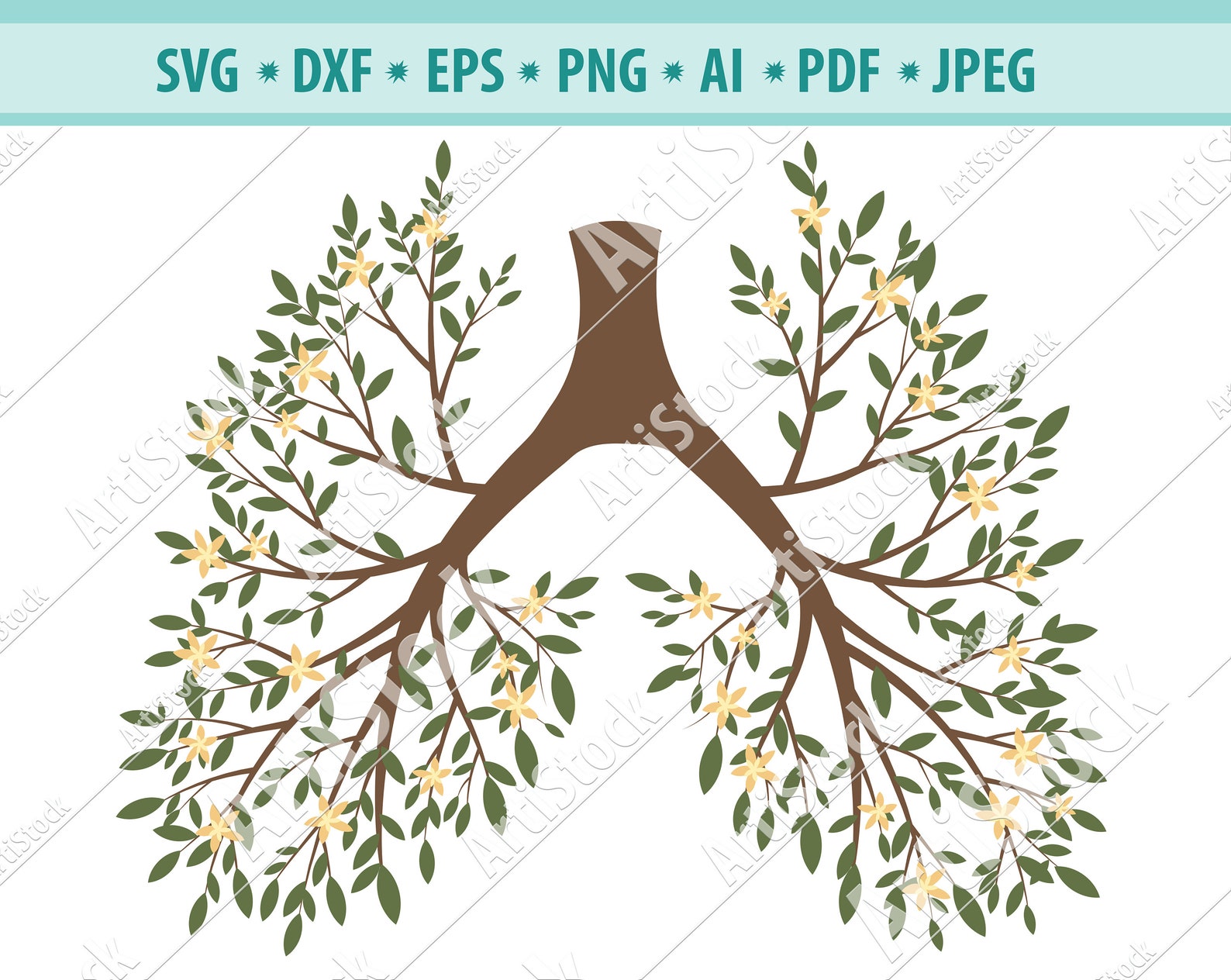 Human Lung Svg, Lungs Svg Flowery, Human Lung Silhouette, Human Lung ...