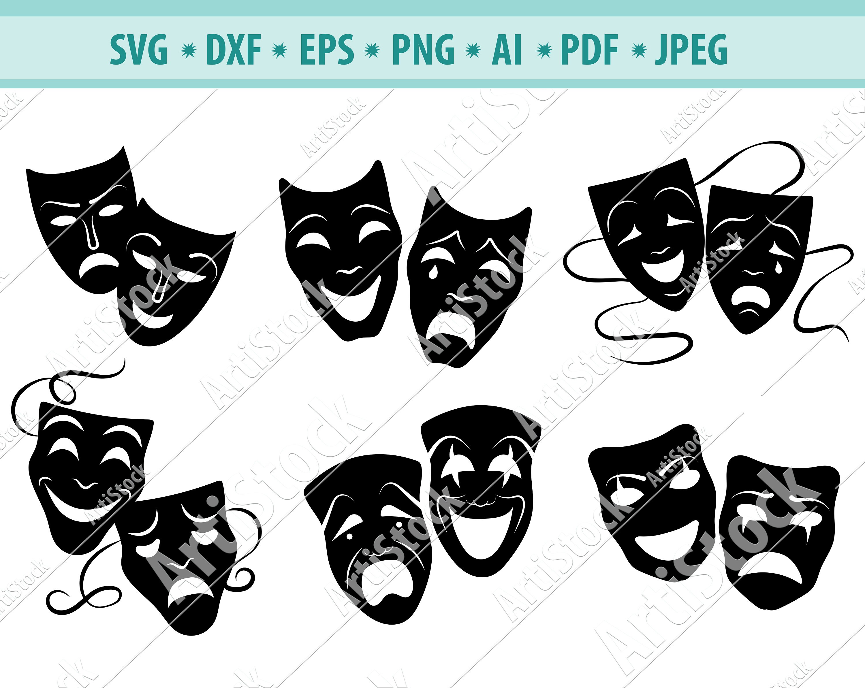Comedy Tragedy Svg Comedy Svg Tragedy Silhouette Theatrical - Etsy UK
