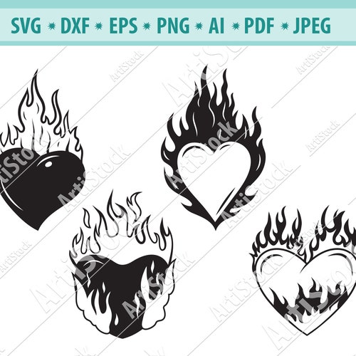 Heart Svg Bundle Heart in Fire Svg Flaming Heart Svg Heart | Etsy