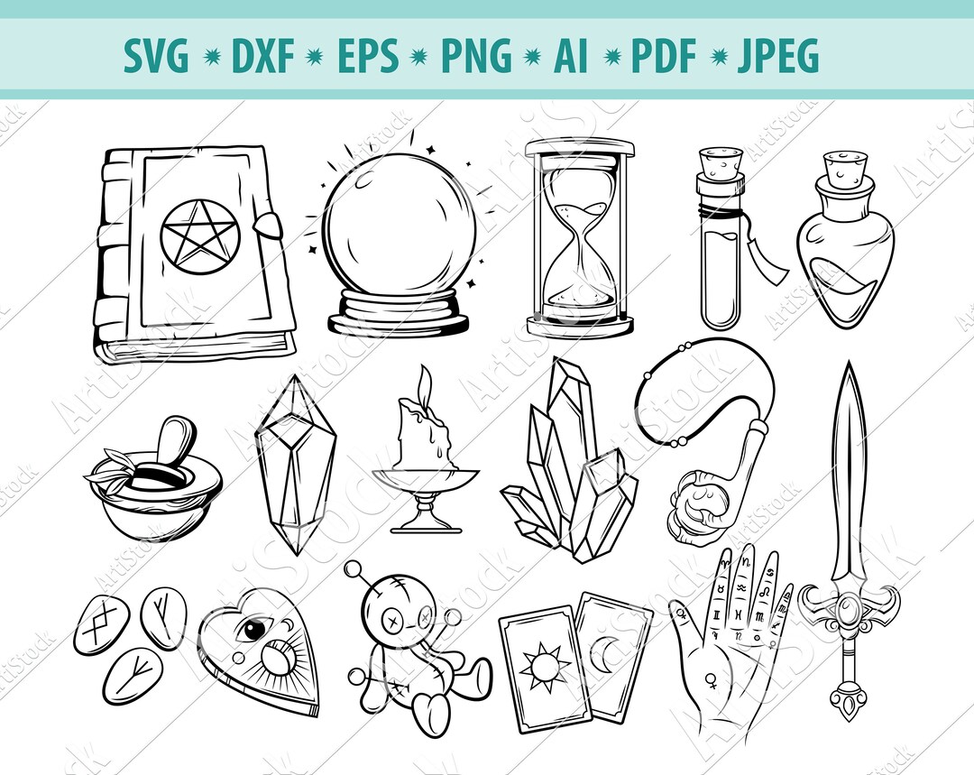 Magic Svg Bundle, Witch Item Svg, Magic Bottle Svg, Witchy Svg, Runes ...