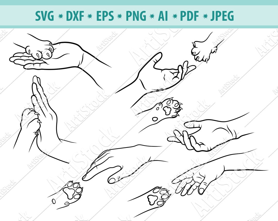 Human Hand and Cat Paw Svg, Pet Care Svg, Funny Pets Svg, Silhouette ...