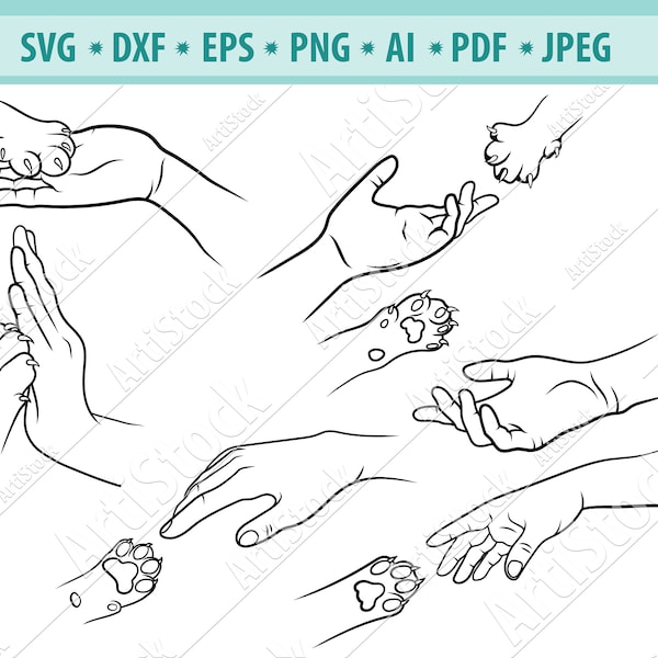 Hand and Cat Paw Svg - Etsy