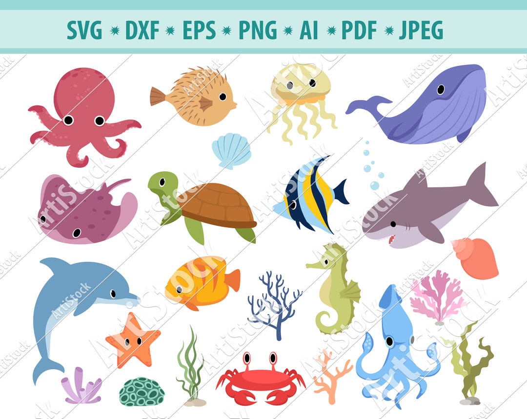 Under the Sea SVG, Ocean Animals Svg, Sea Life Svg, Cartoon Sea Animals ...