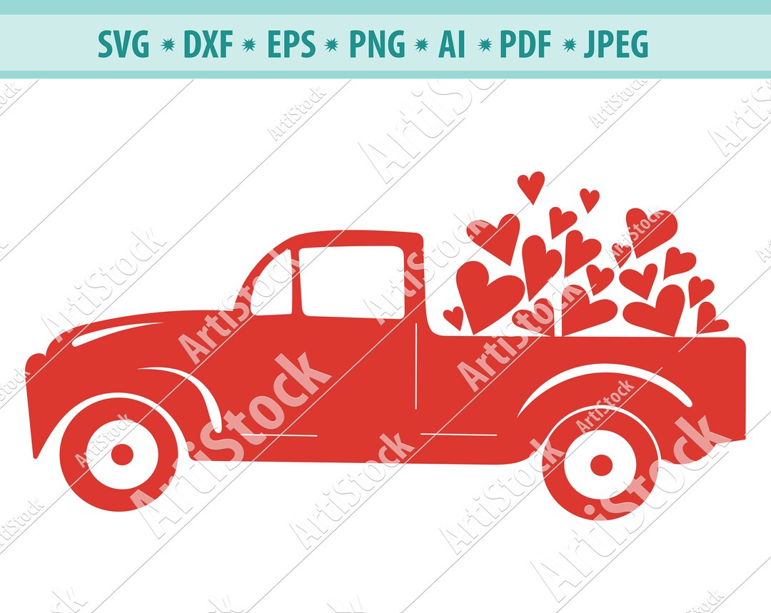Valentine Truck Svg, Valentine's Day Svg, Red Truck With Heart Svg ...