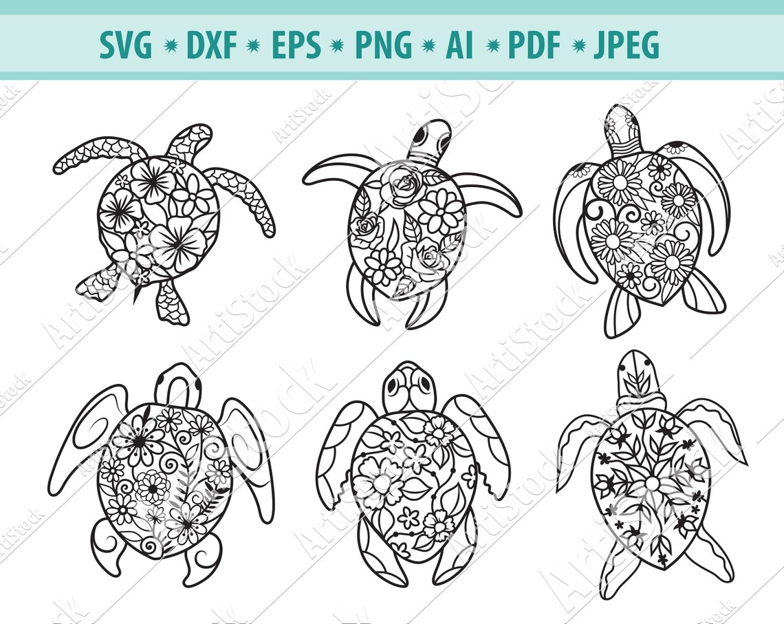 Turtle SVG Floral Turtle Svg Turtle Cut File Flower Turtle - Etsy