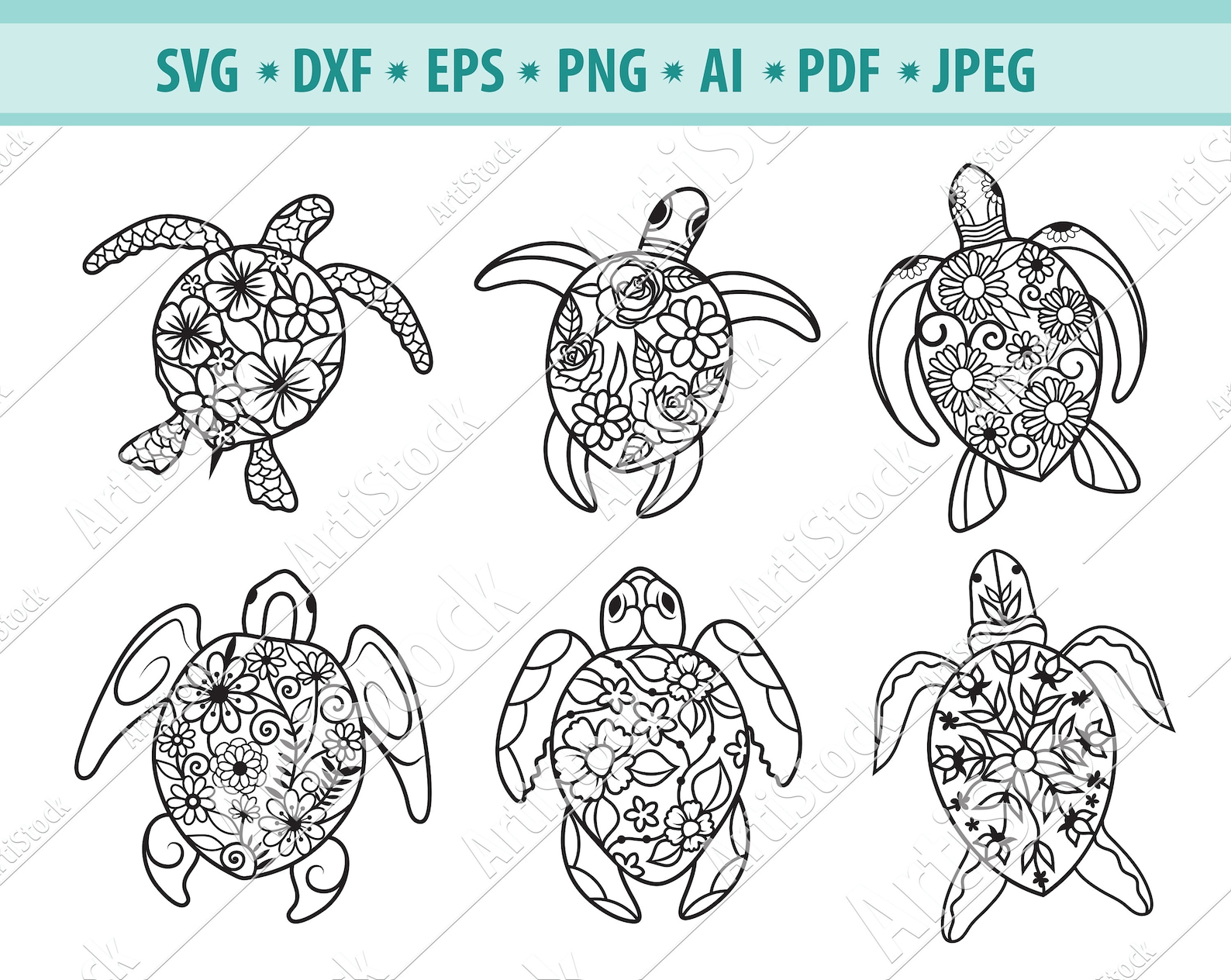 Turtle SVG Floral Turtle Svg Turtle Cut File Flower Turtle - Etsy