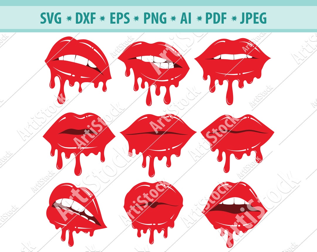 Lips Svg Lips Silhouette Kiss Dripping Lips SVG Biting Lips SVG Lips ...