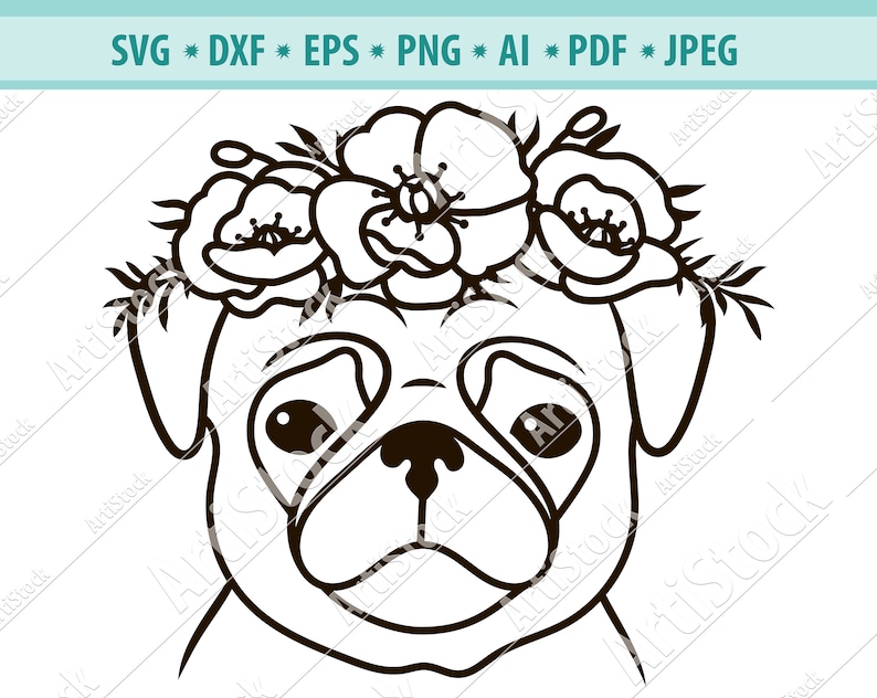 Dog SVG Dog With Flower Crown SVG Dog Cut File Cute Dog Svg | Etsy